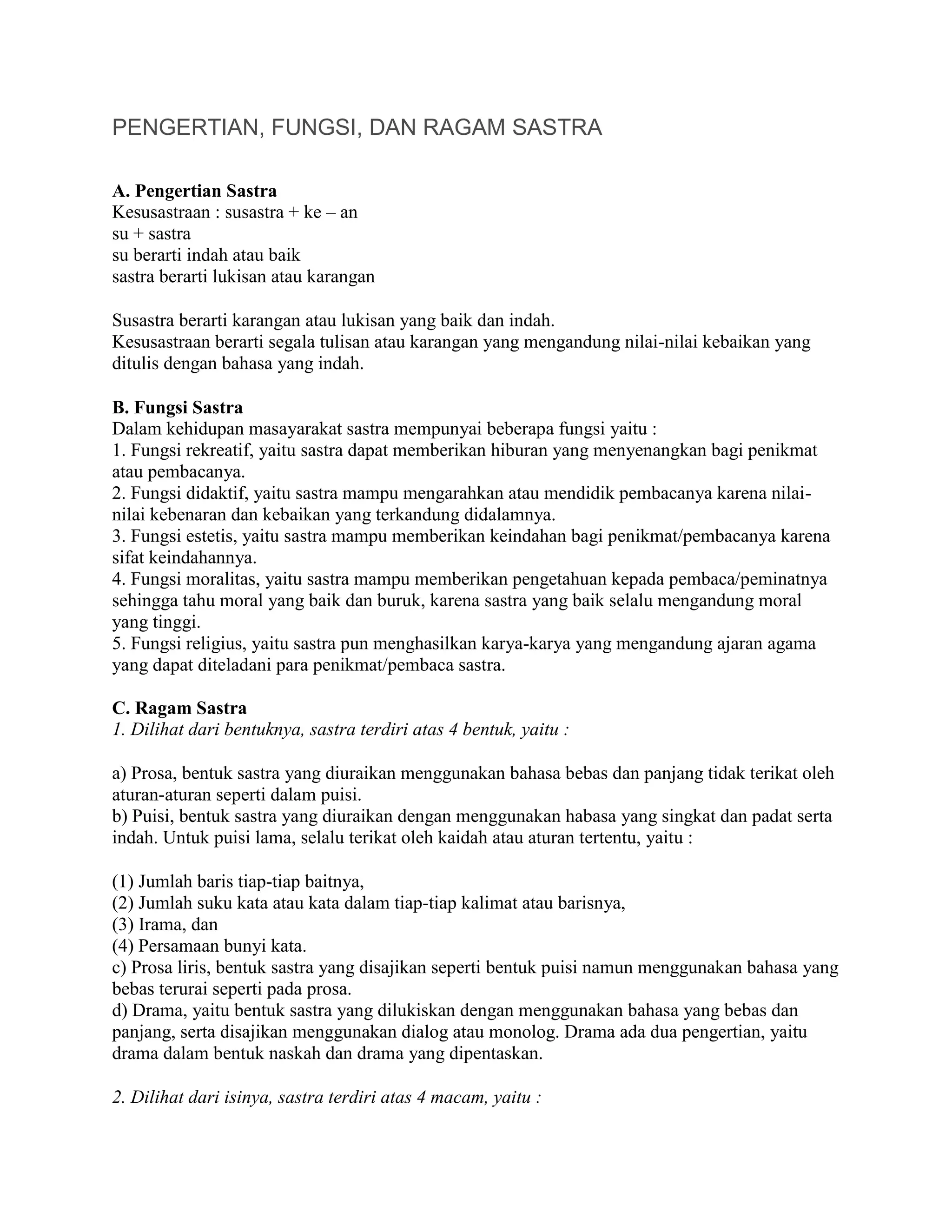 Pengertian karya sastra | DOCX