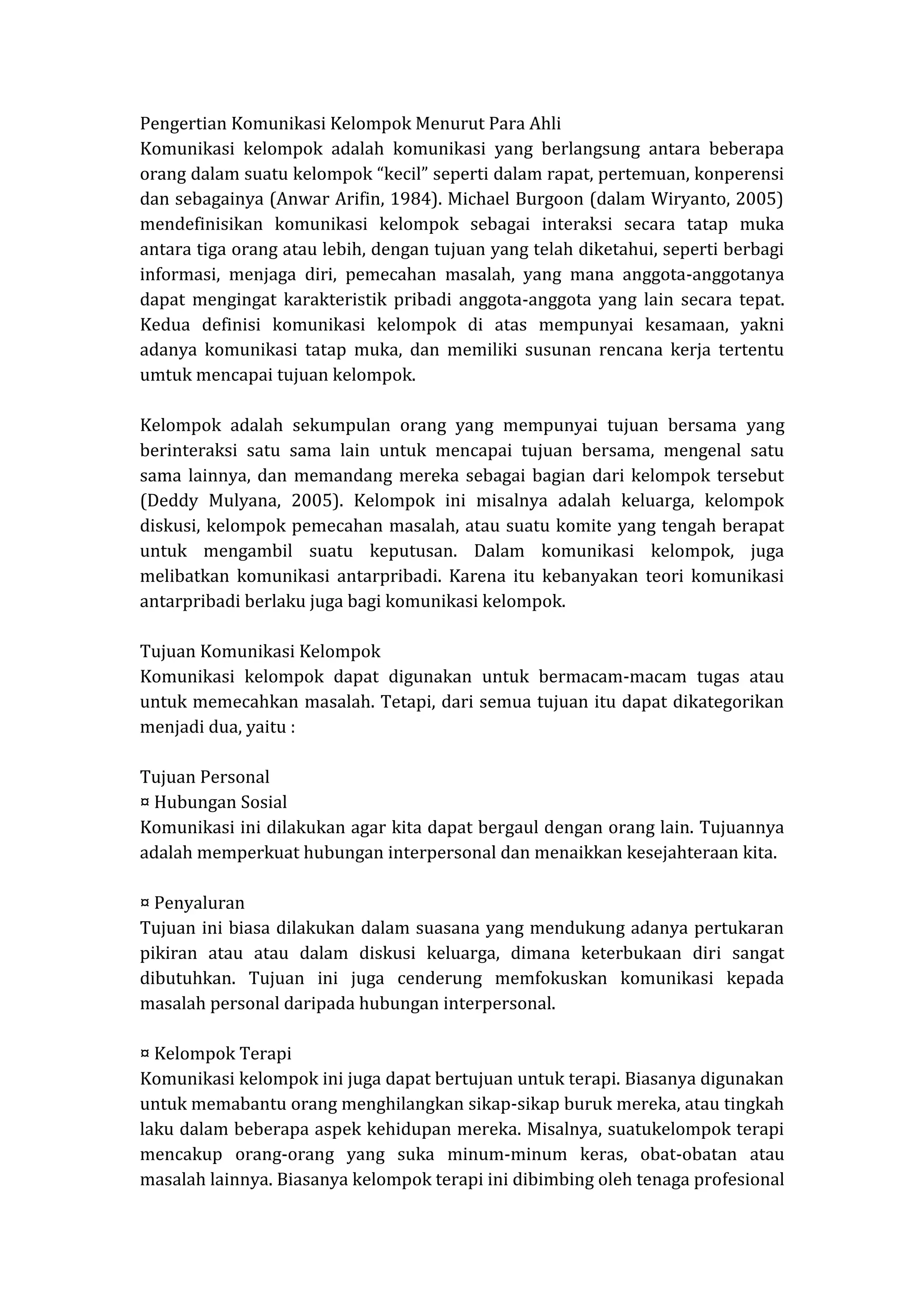 Pengertian komunikasi kelompok menurut para ahli | DOCX