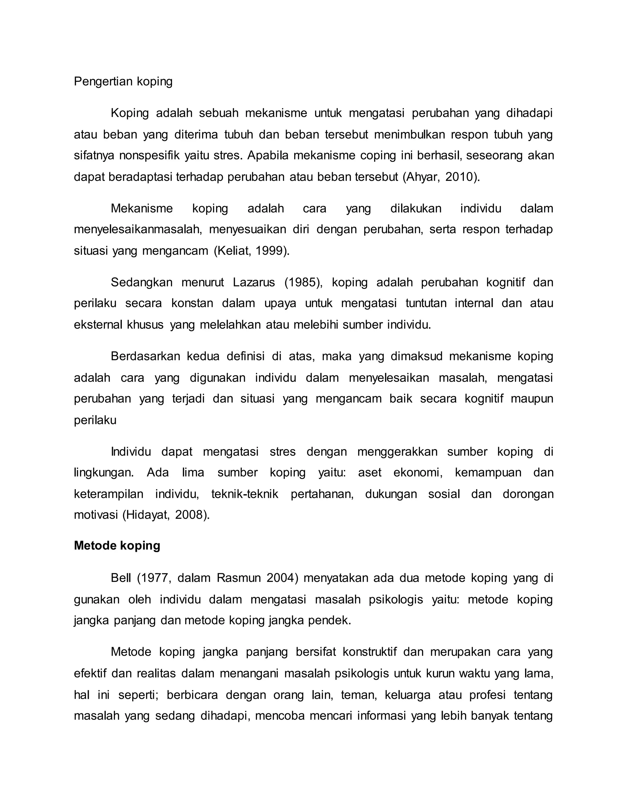 Pengertian koping | DOCX