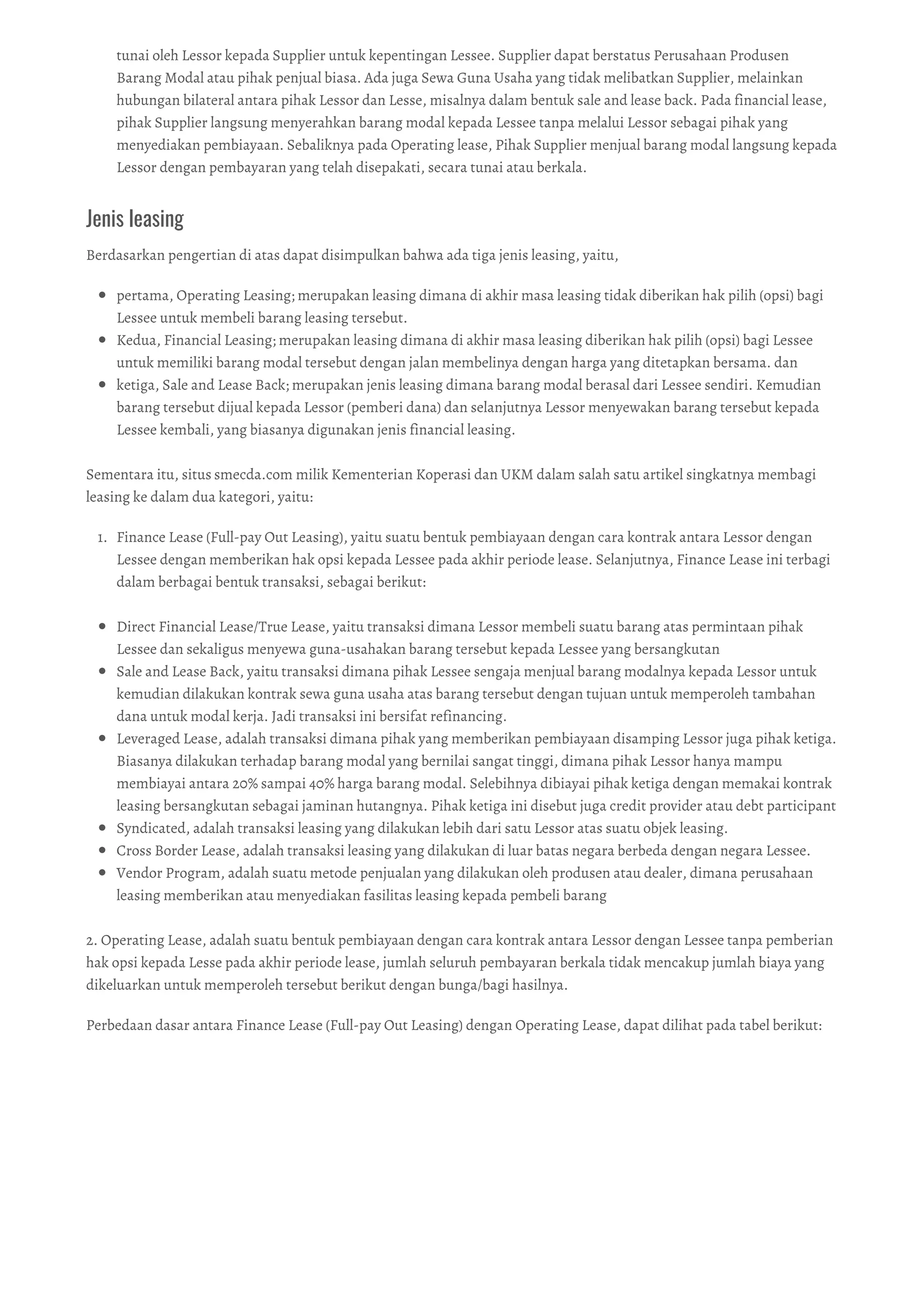 Pengertian leasing, contoh dan kegiatan leasing | PDF