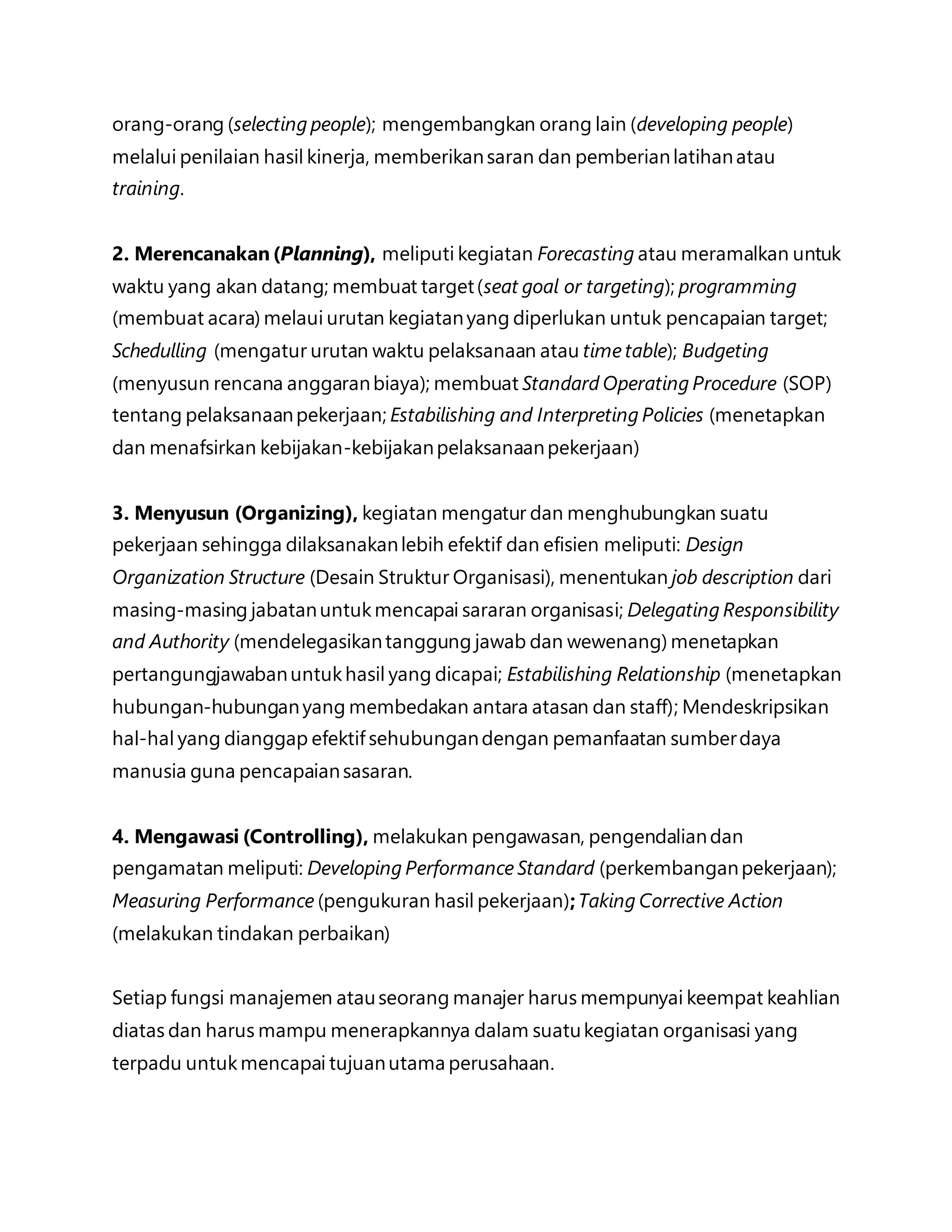 Pengertian dan Fungsi manajemen | DOCX