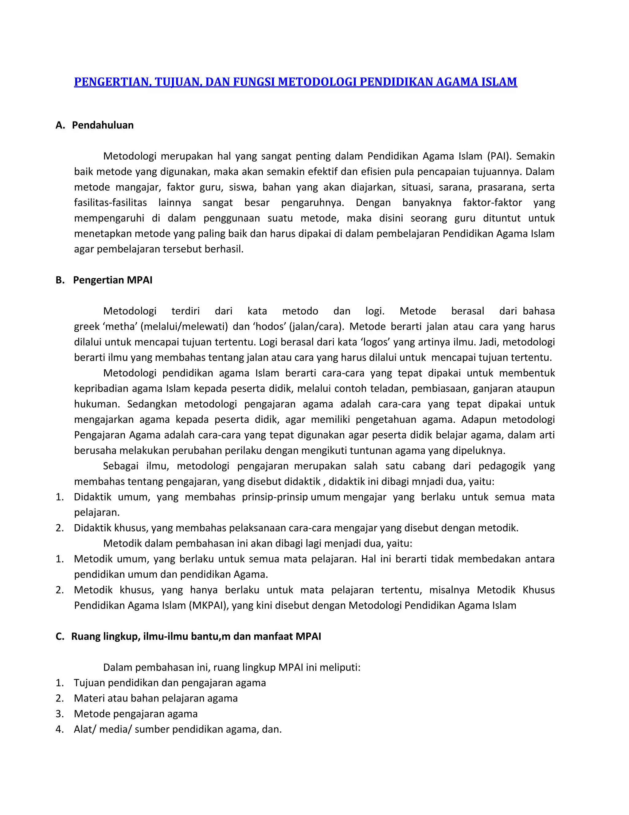 Pengertian metodologi studi islam | DOCX