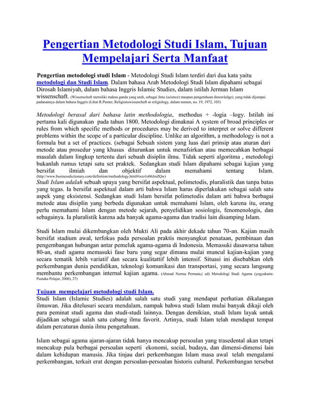 Pengertian metodologi studi islam | DOCX