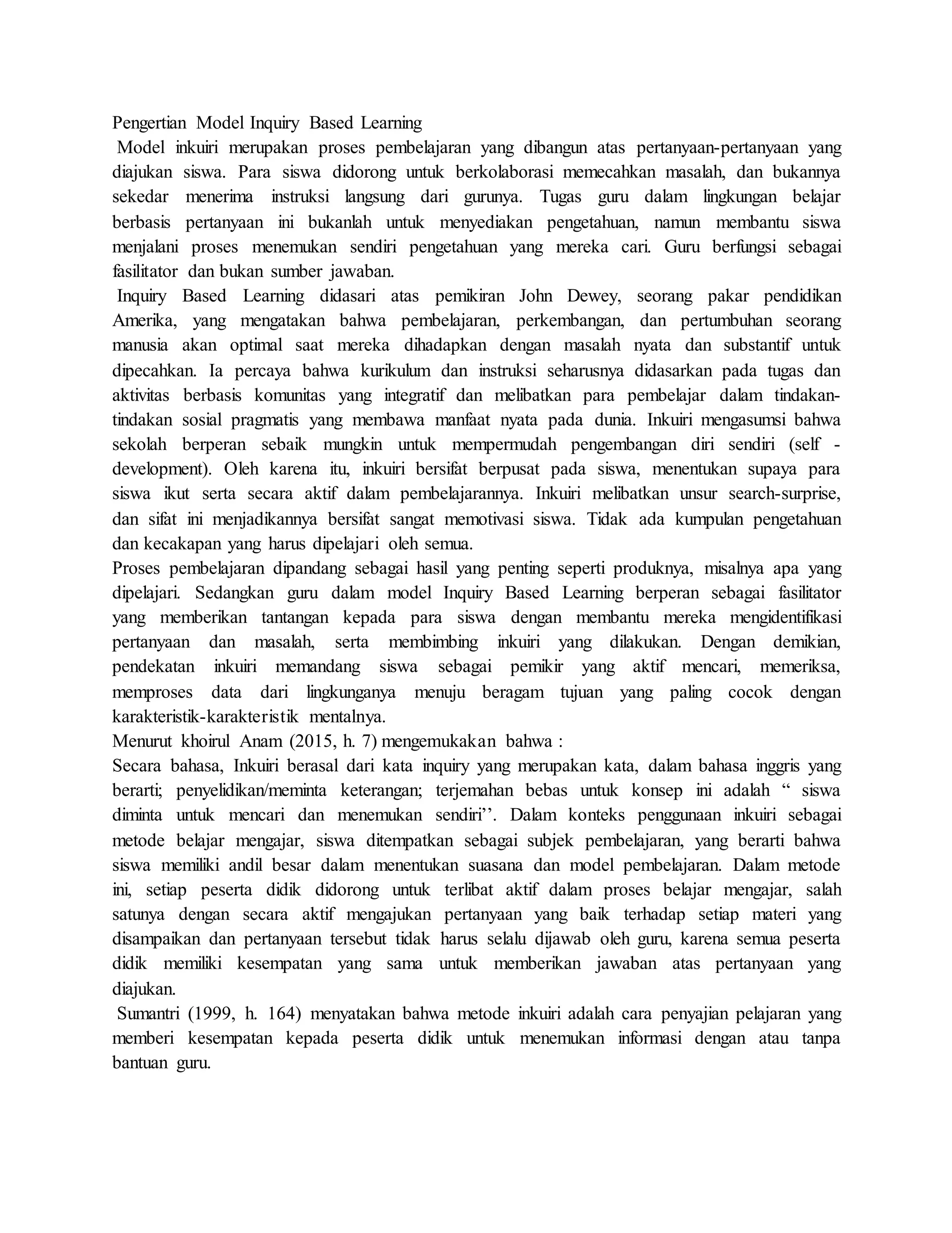 Pengertian model inquiry based learning versi 2 | DOCX