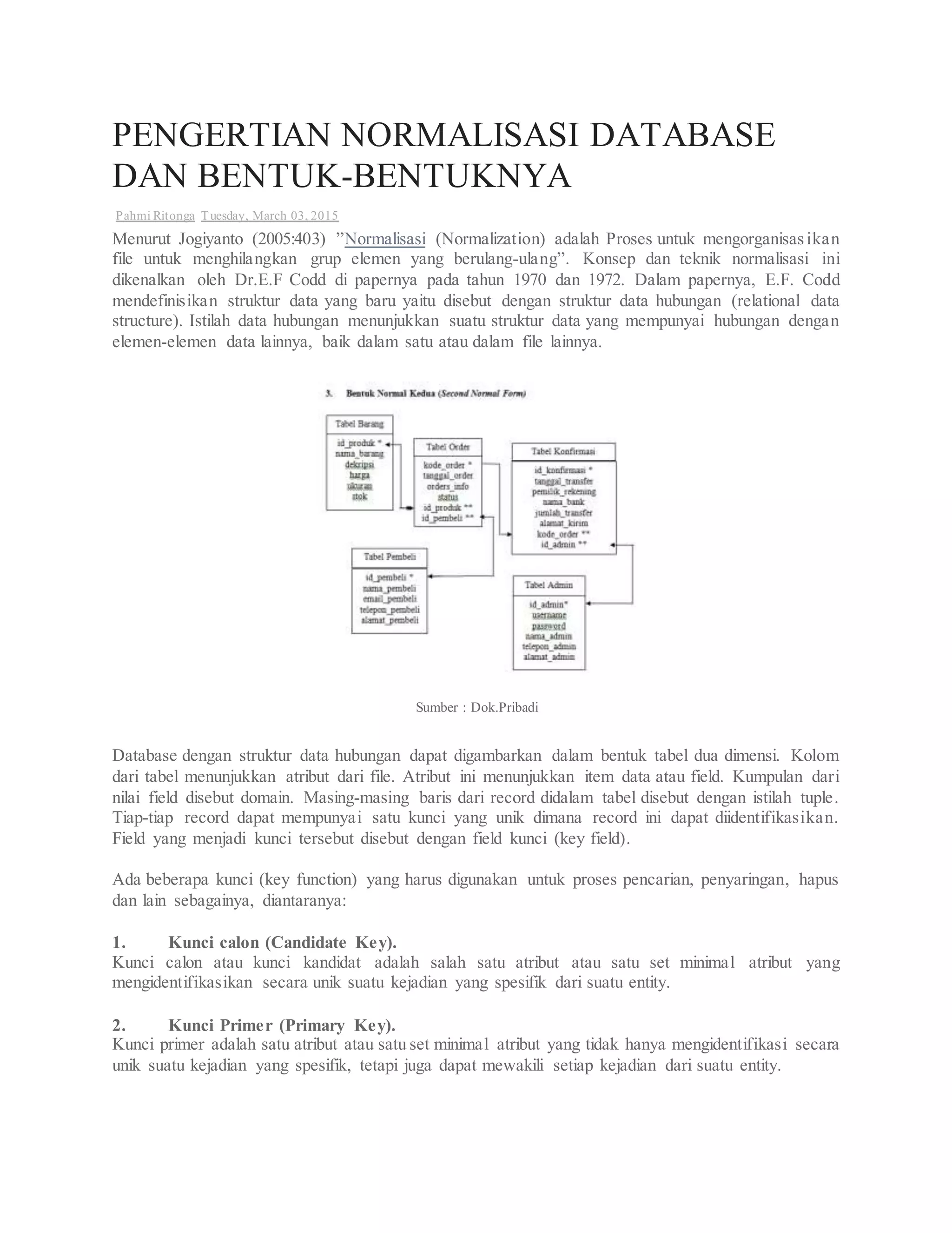 Pengertian normalisasi database dan bentuk | DOCX