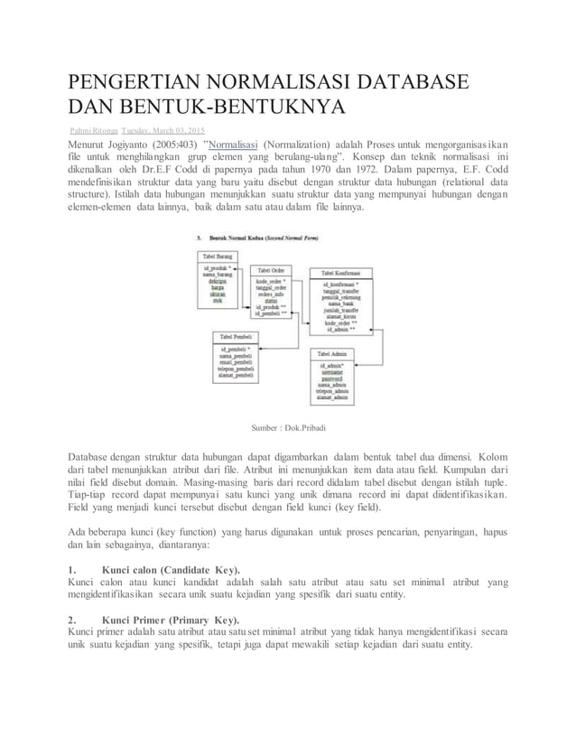 Pengertian normalisasi database dan bentuk | DOCX