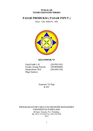 Pengertian pasar faktor produksi (pasar input) | DOCX