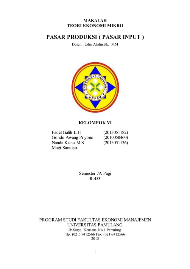 Pengertian pasar faktor produksi (pasar input) | DOCX