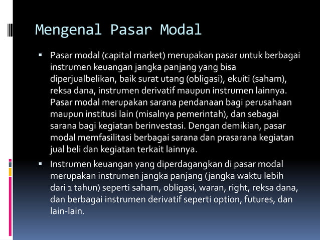 Pengertian pasar modal | PPT