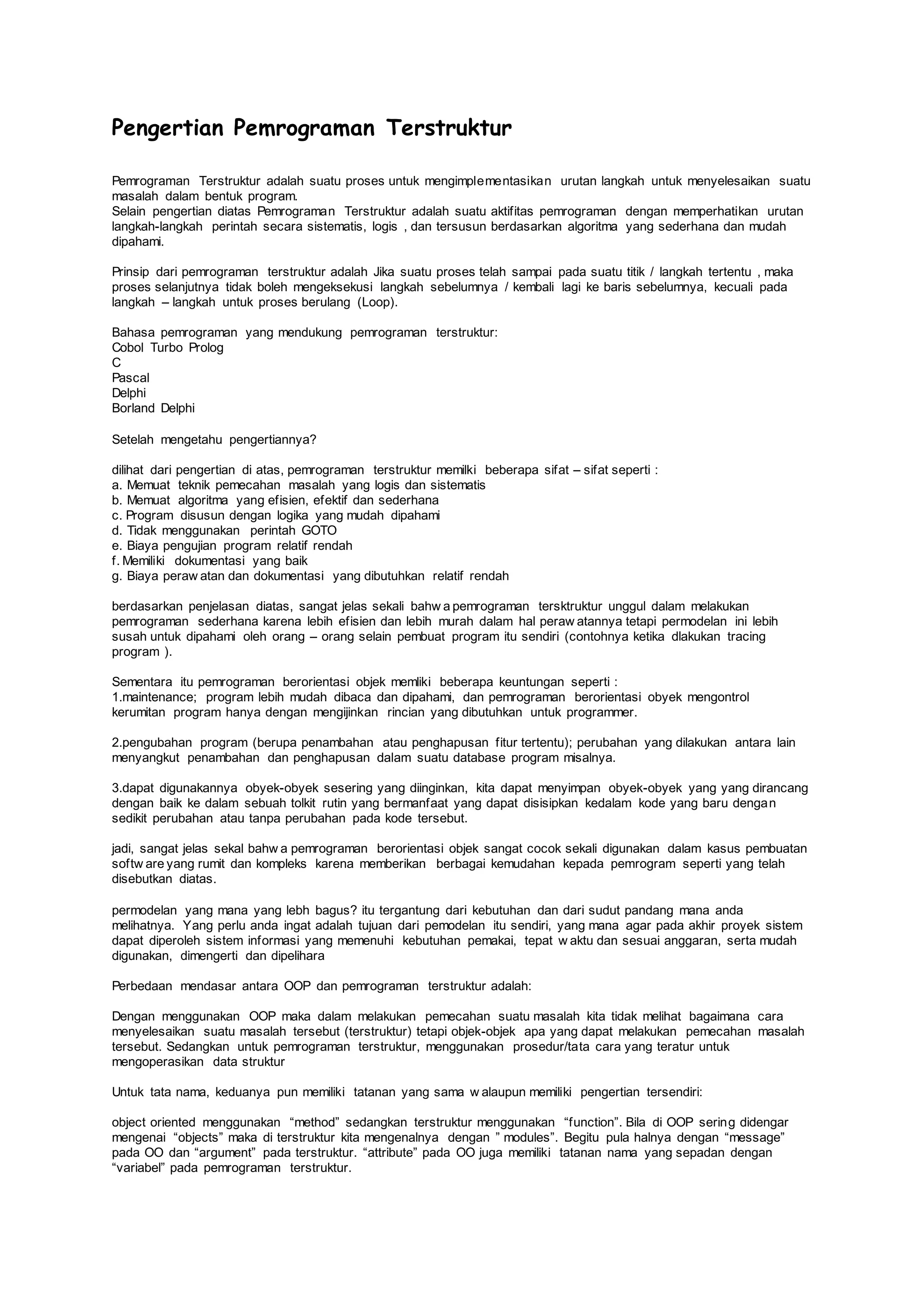 Pengertian pemrograman terstruktur | PDF