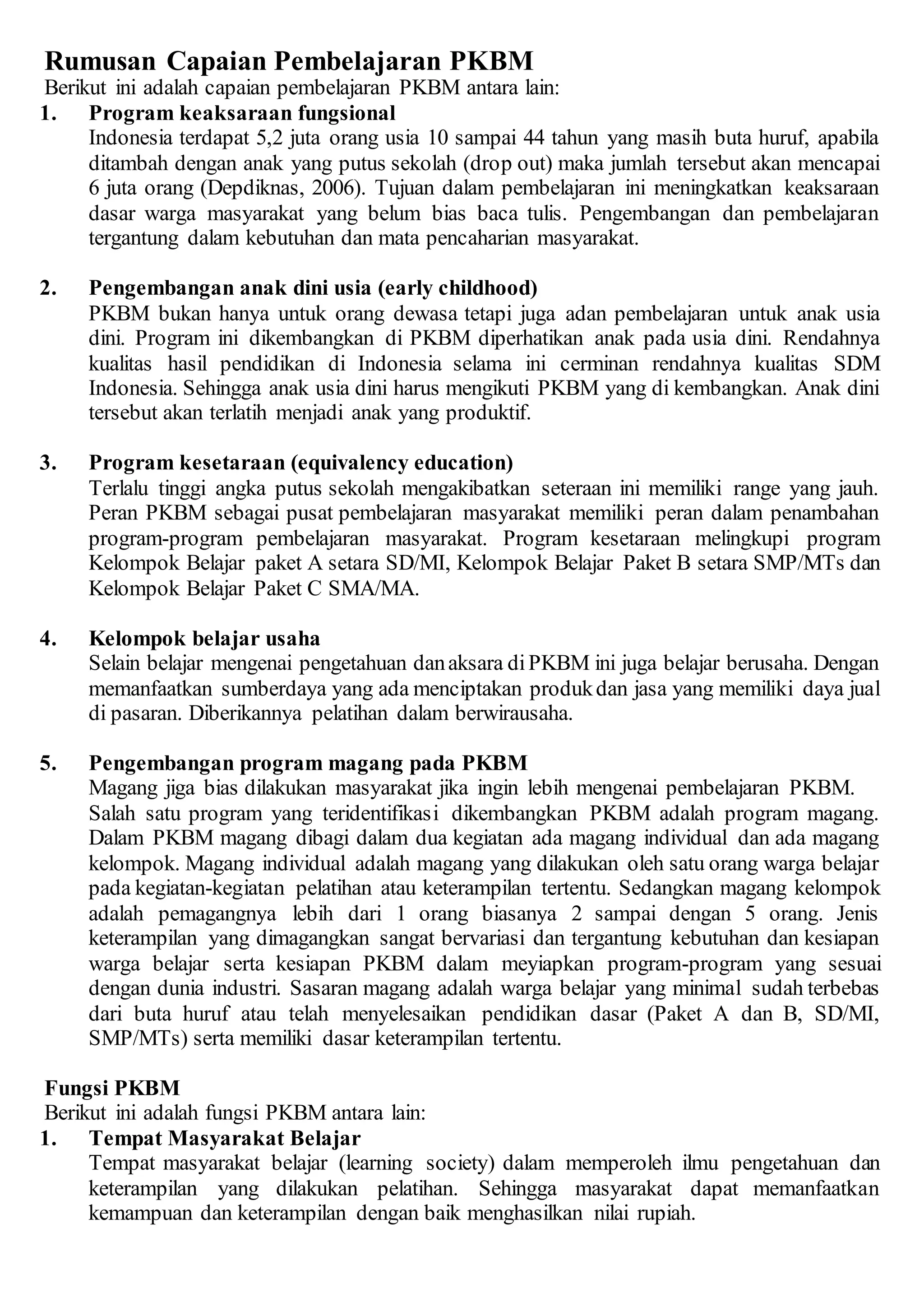 Pengertian pkbm | DOCX