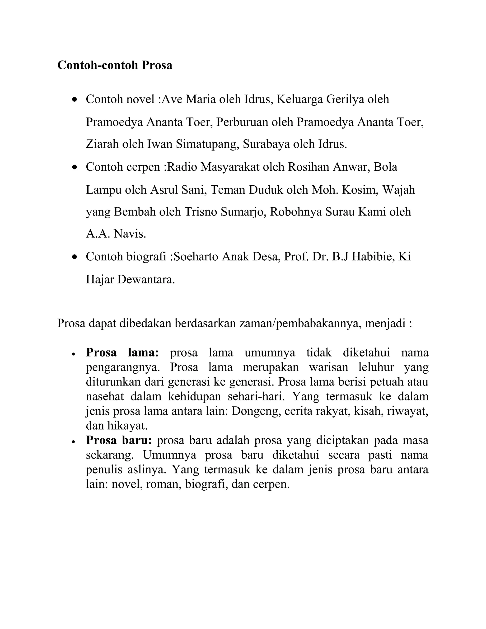 Pengertian prosa dan jenis prosa | DOC