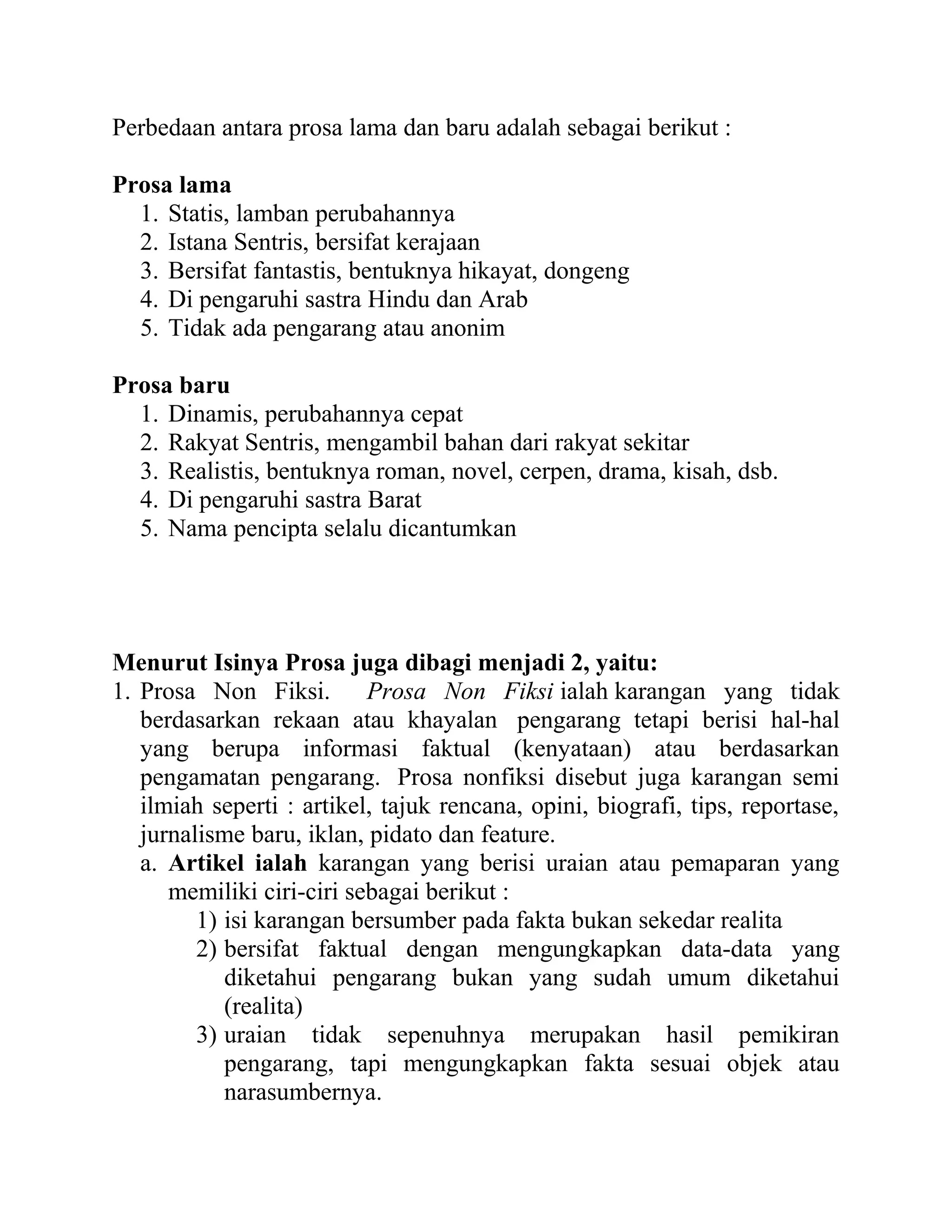 Pengertian prosa dan jenis prosa | DOC