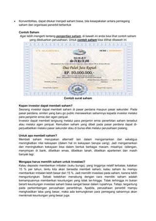 Pengertian saham dan jenis saham | DOCX