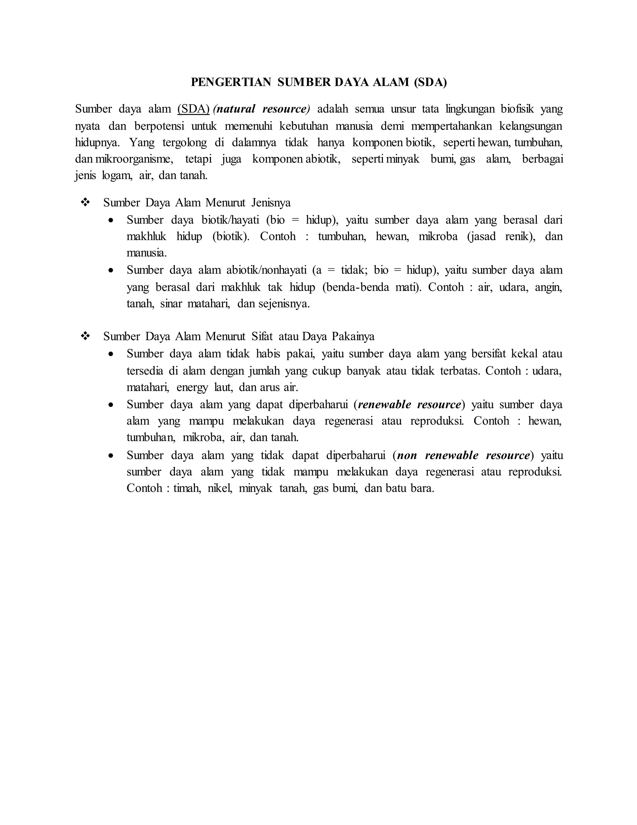 Pengertian sda dan sebaran sda di indonesia | DOCX