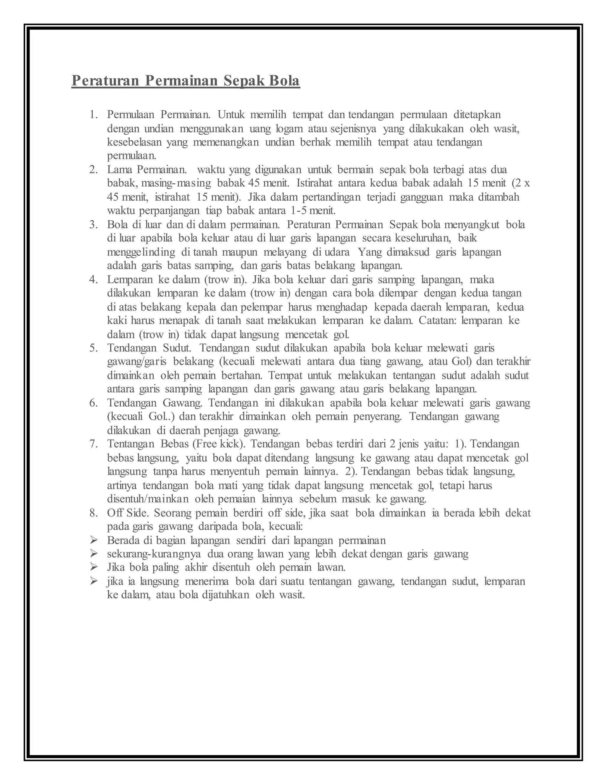 Pengertian sepak bola Aturan, dan teknik dasar permainan | DOCX