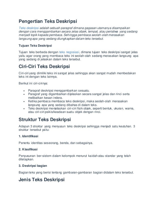 Pengertian Struktur Teks Deskripsi – Materi Belajar Online Pengertian Struktur Teks Deskripsi – Materi Belajar Online