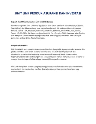 Pengertian unit link dan contohnya tugas kuliah investasi portofolio | DOCX