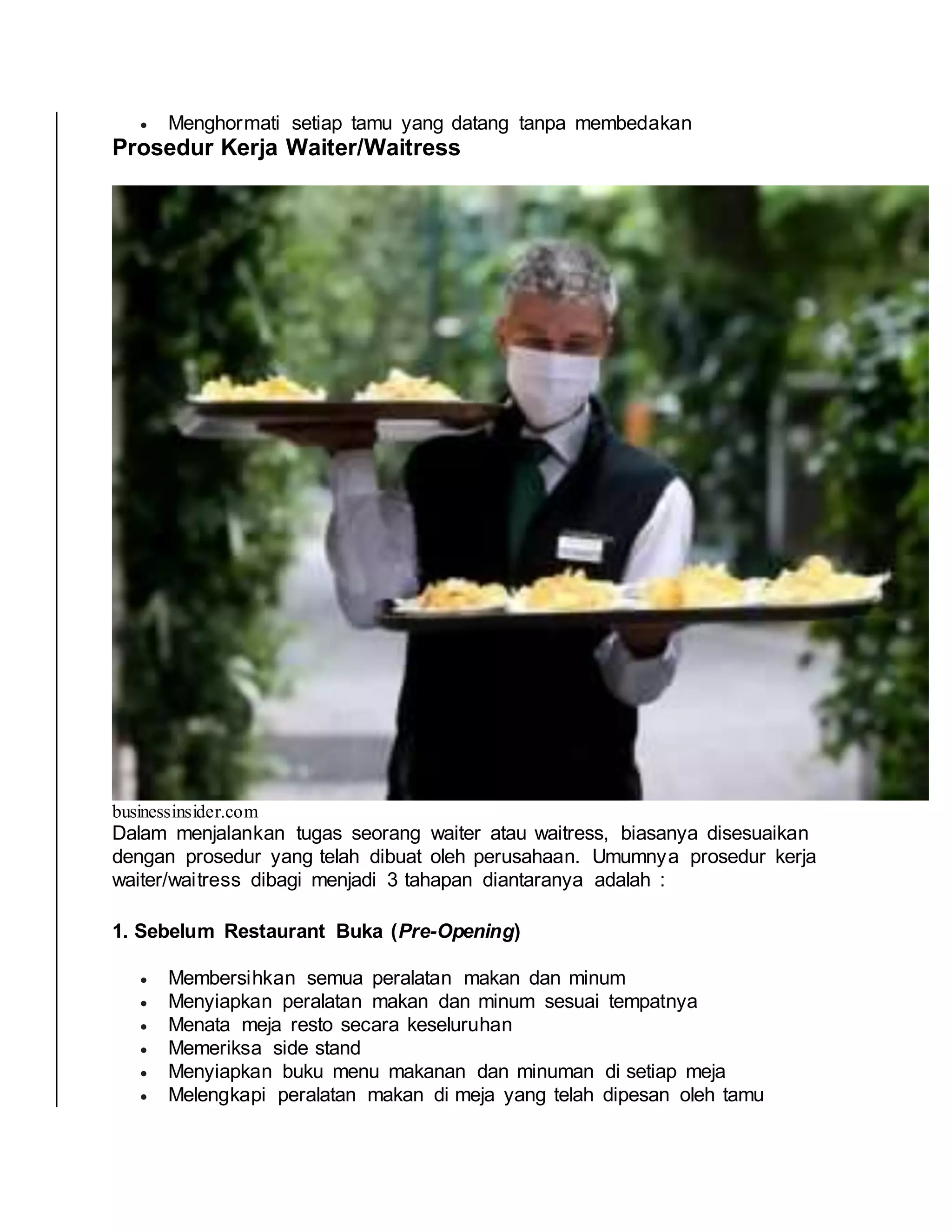 Pengertian waiter dan waitress | DOC