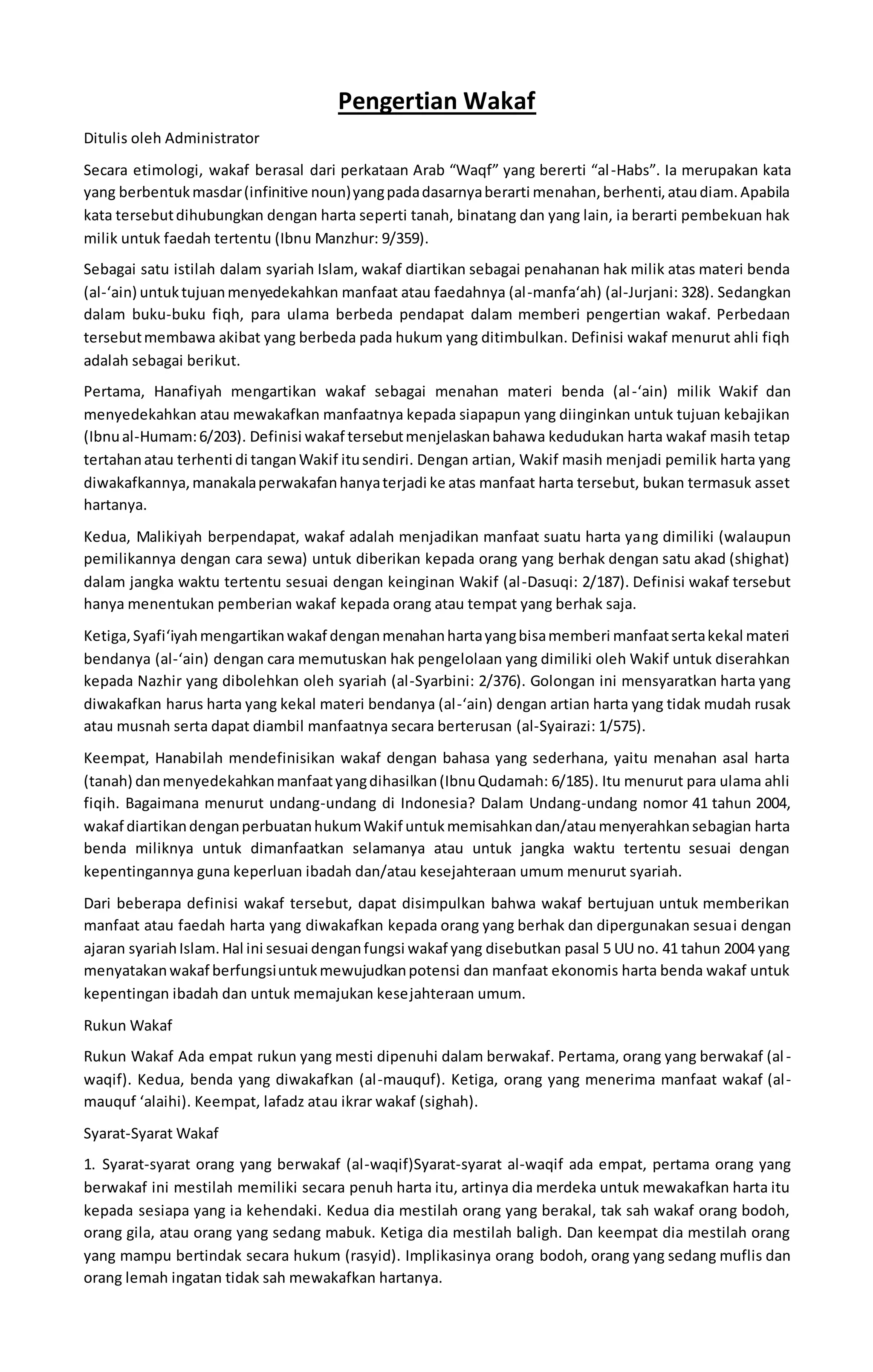 Pengertian wakaf | PDF