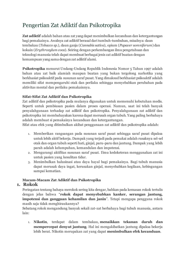 Pengertian zat adiktif dan psikotropika ````````````````````` | PDF