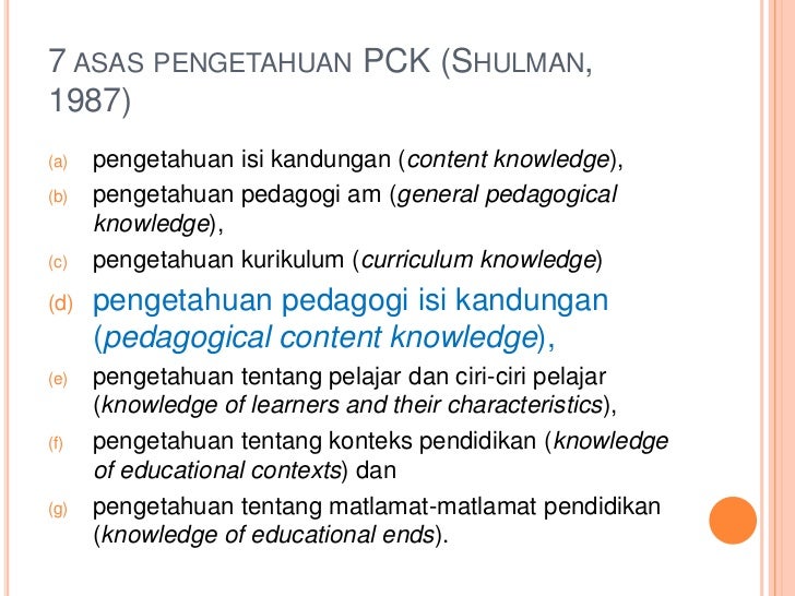 Pengetahuan pedagogi kandungan (pck) Pengetahuan pedagogi kandungan (pck)