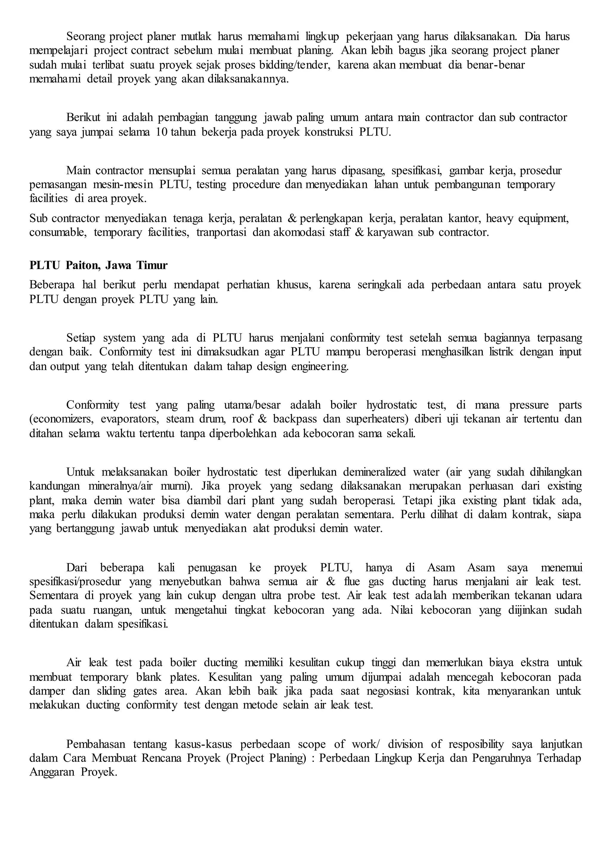 Pengetahuan sederhana tentang proyek pltu | DOCX
