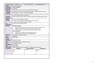 SAMPLE LESSON PLAN TAHUN 1 DAN TAHUN 2 2024 | PDF