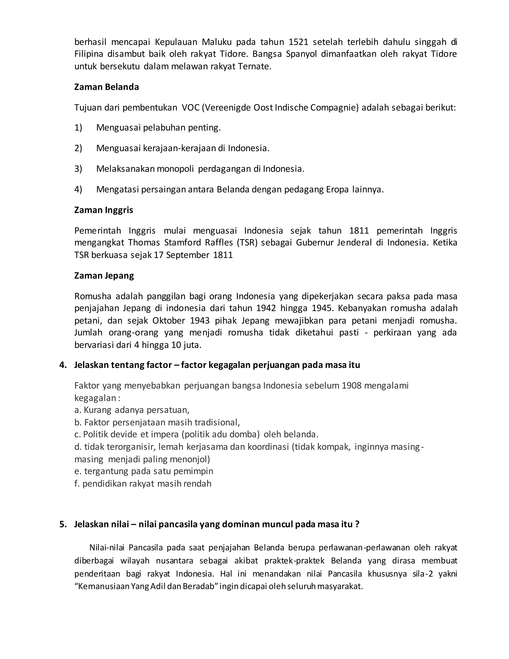 Penggalian nilai nilai pancasila di masa sebelum 1908 | DOCX