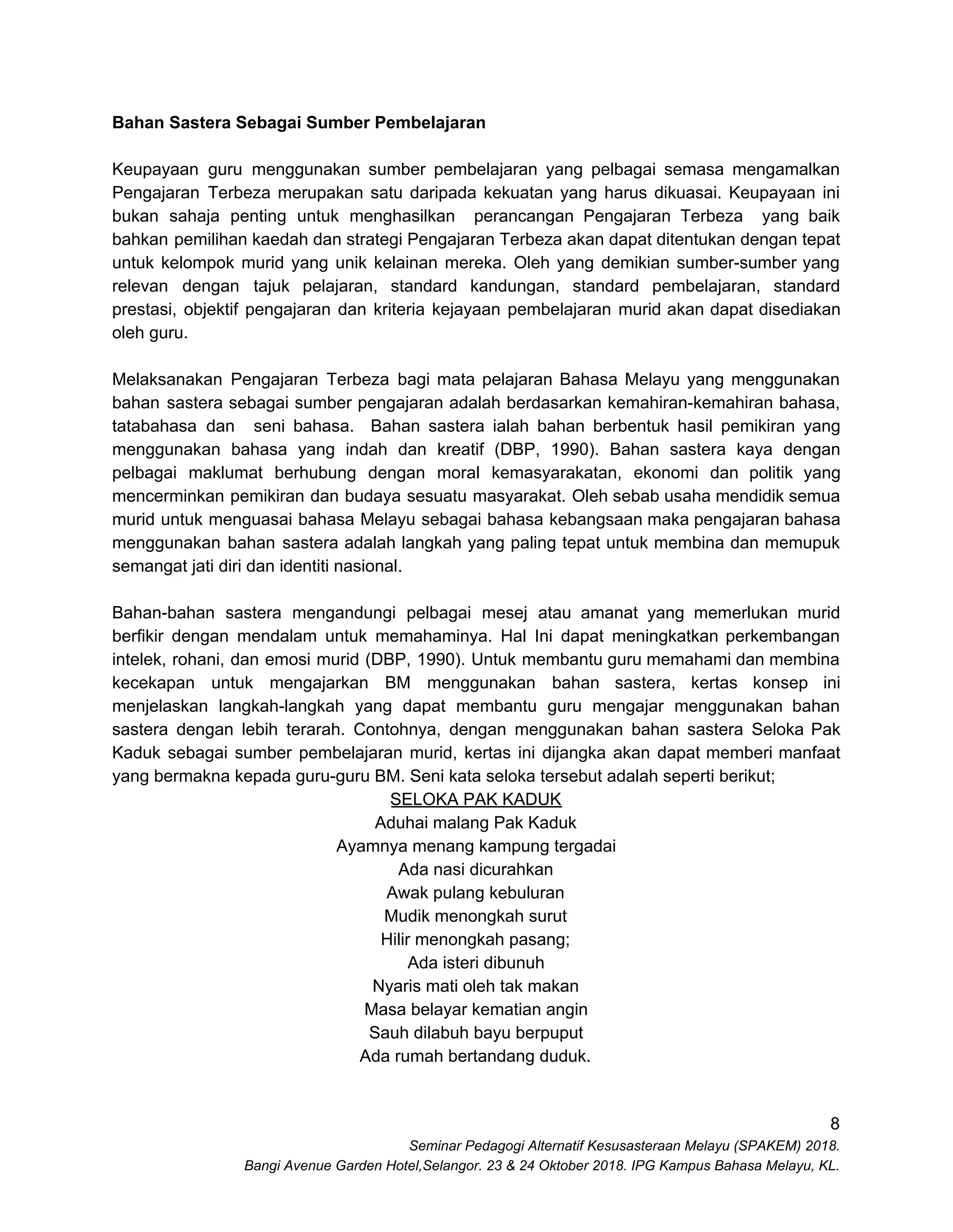 Penggunaan bahan sastera dalam pengajaran dan pembelajaran terbeza | PDF