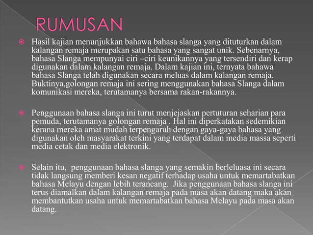 Penggunaan bahasa slanga dalam kalangan remaja | PPTX