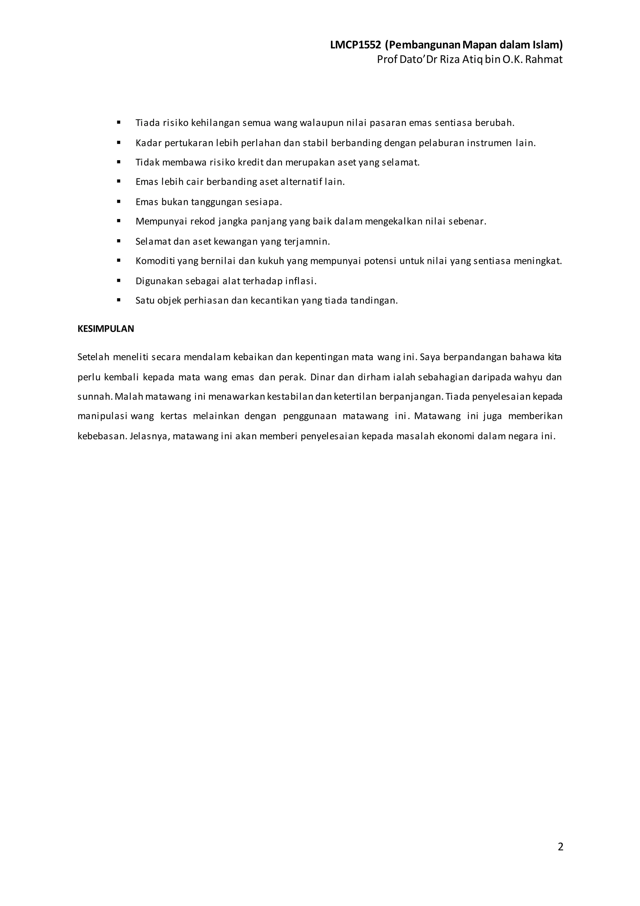 Penggunaan dinar emas dalam zaman moden | PDF