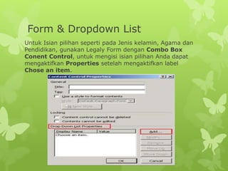 Penggunaan form, track changes, dan dropdown list | PPT
