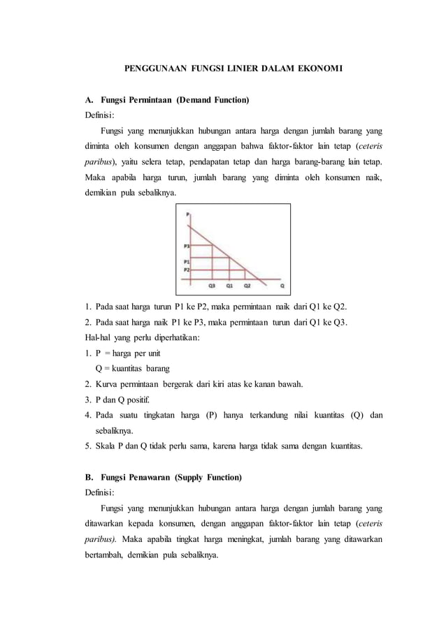 Penggunaan Fungsi Linier dalam Ekonomi | DOCX