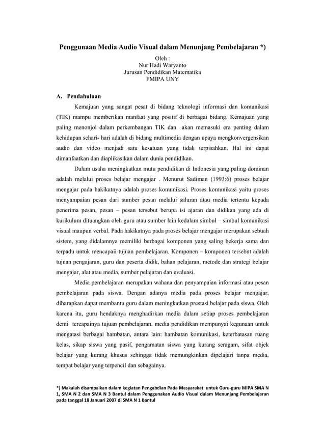 Penggunaan media audio visual dalam menunjang pembelajaran | PDF