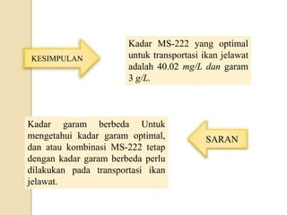 Penggunaan ms-222 dan larutan garam pada transportasi ikan | PPTX