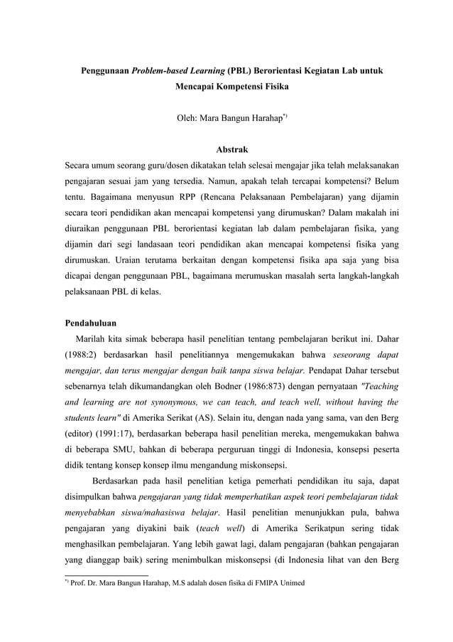 Penggunaan problem based learning pbl berorientasi kegiatan lab untuk mencapai kompetensi fisika ...