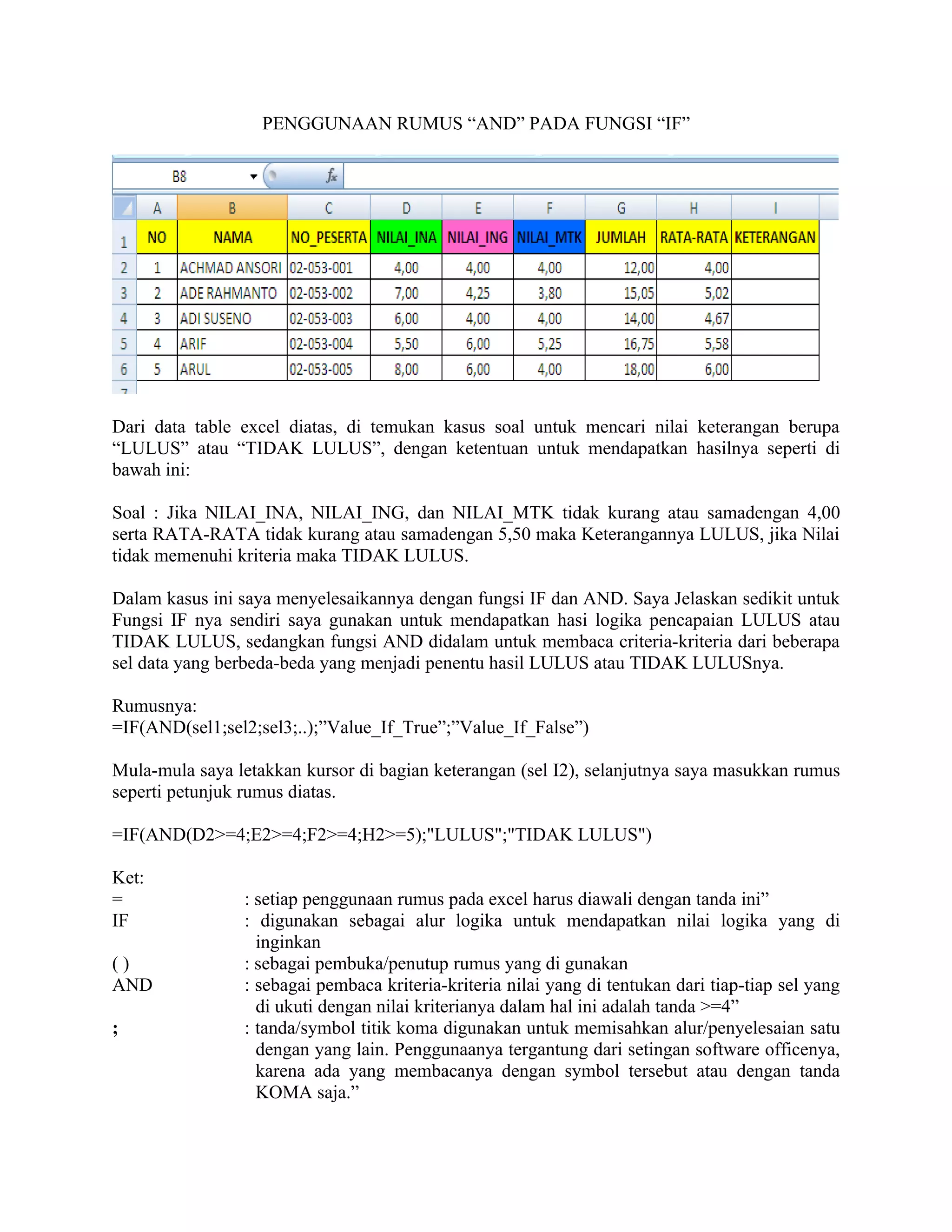 Penggunaan rumus if dan and | DOC