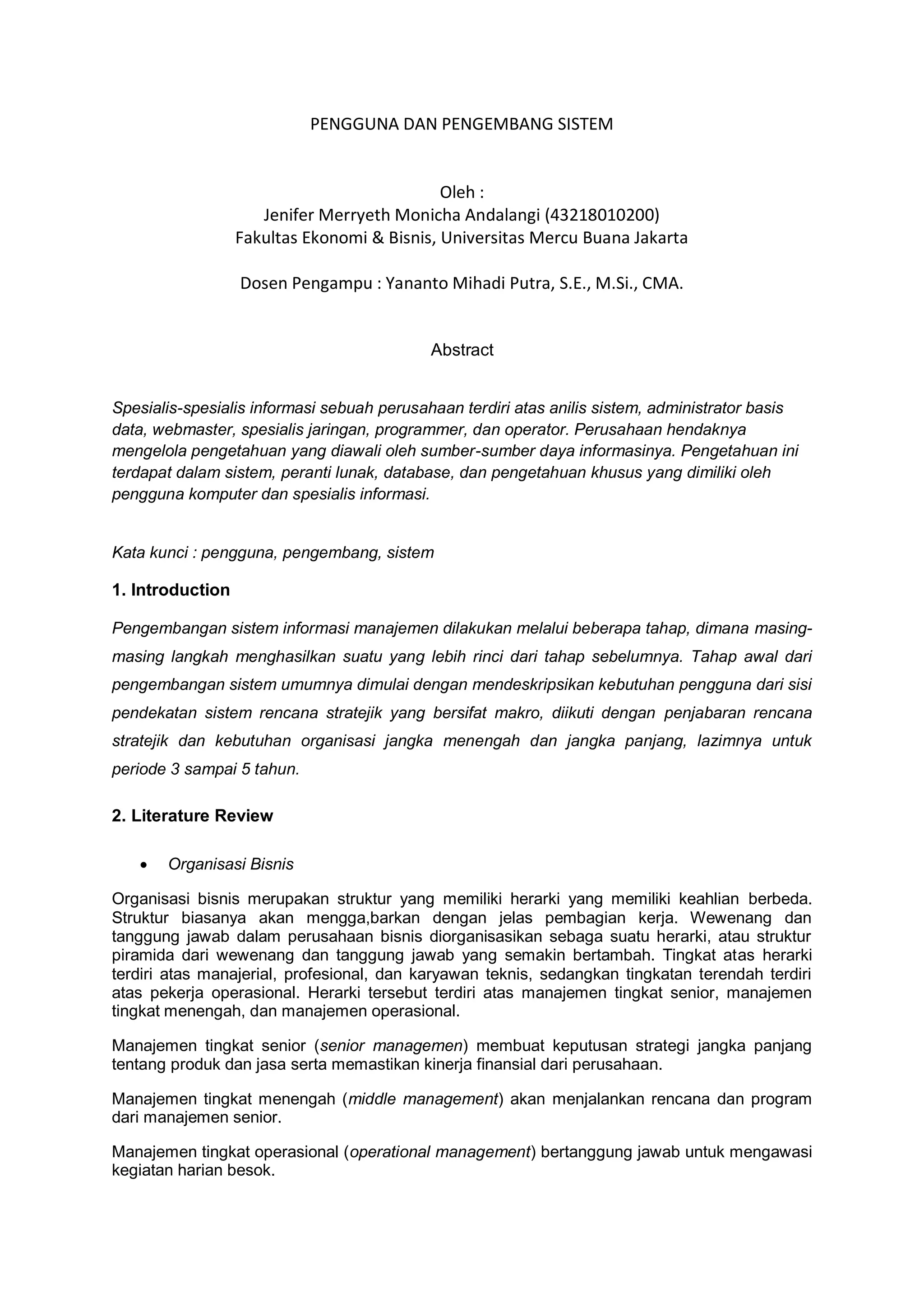 PENGGUNA DAN PENGEMBANG SISTEM | PDF