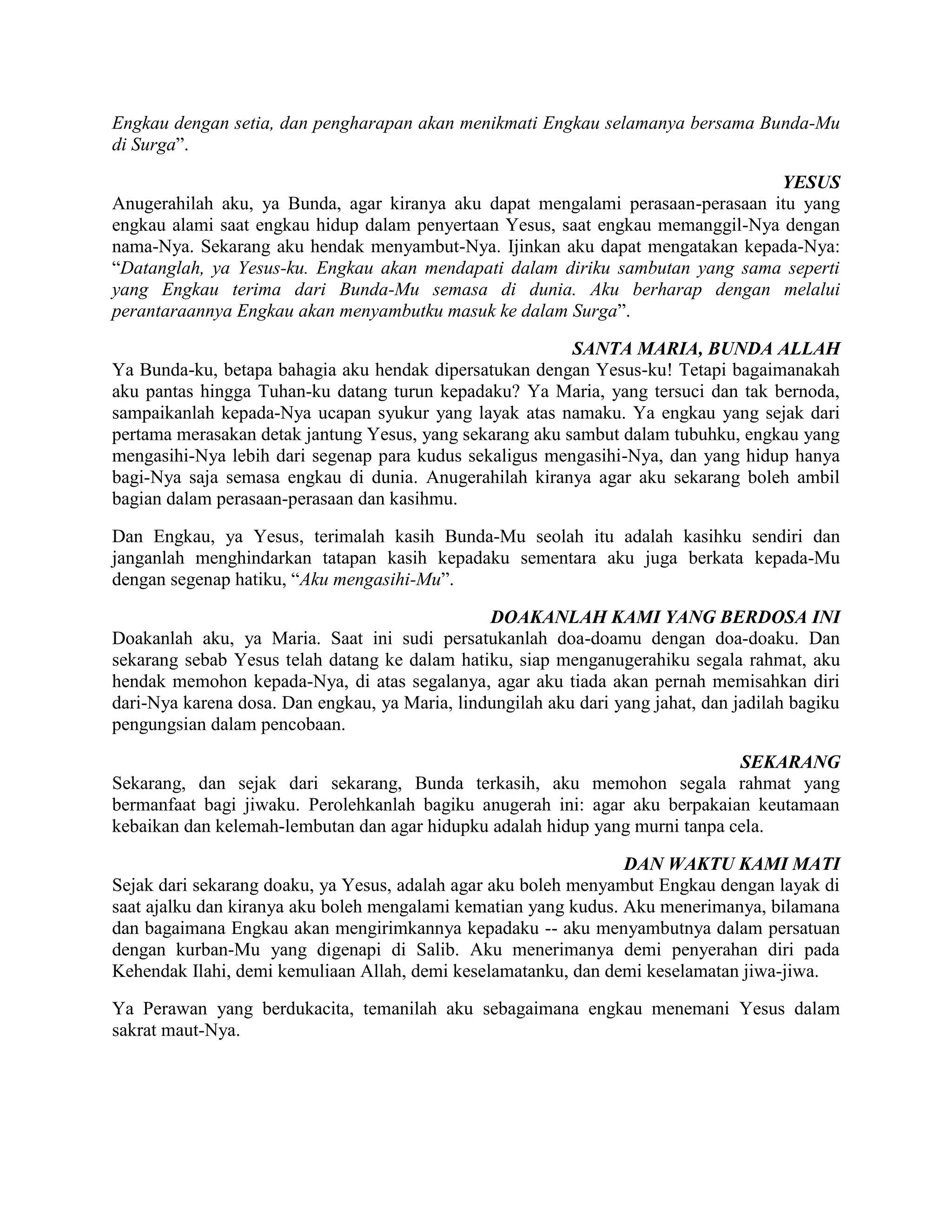 PENGHORMATAN KEPADA BUNDA MARIA | PDF