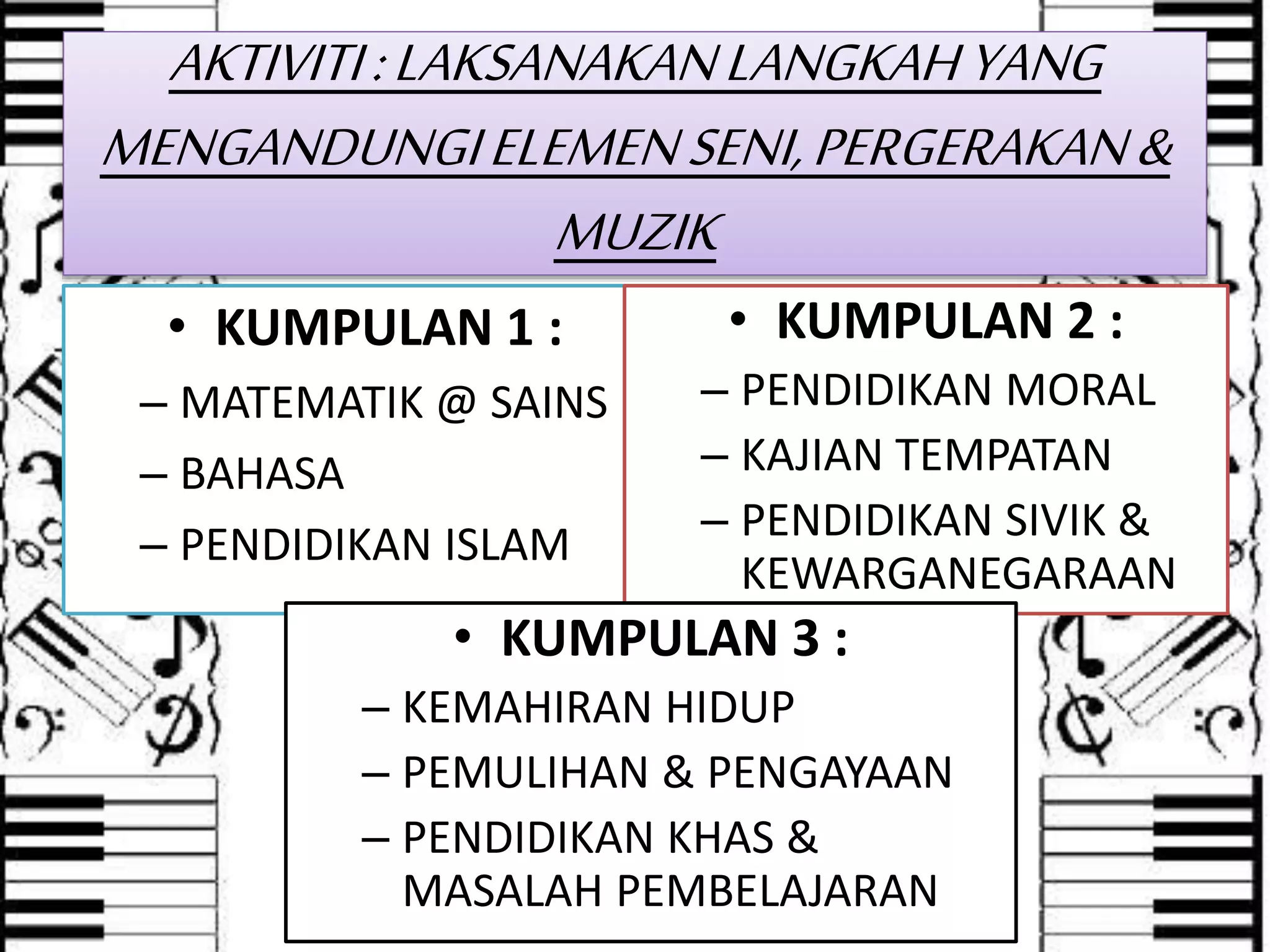 Penghubungkaitan seni visual, muzik dan pergerakan (Kumpulan 3) | PPTX