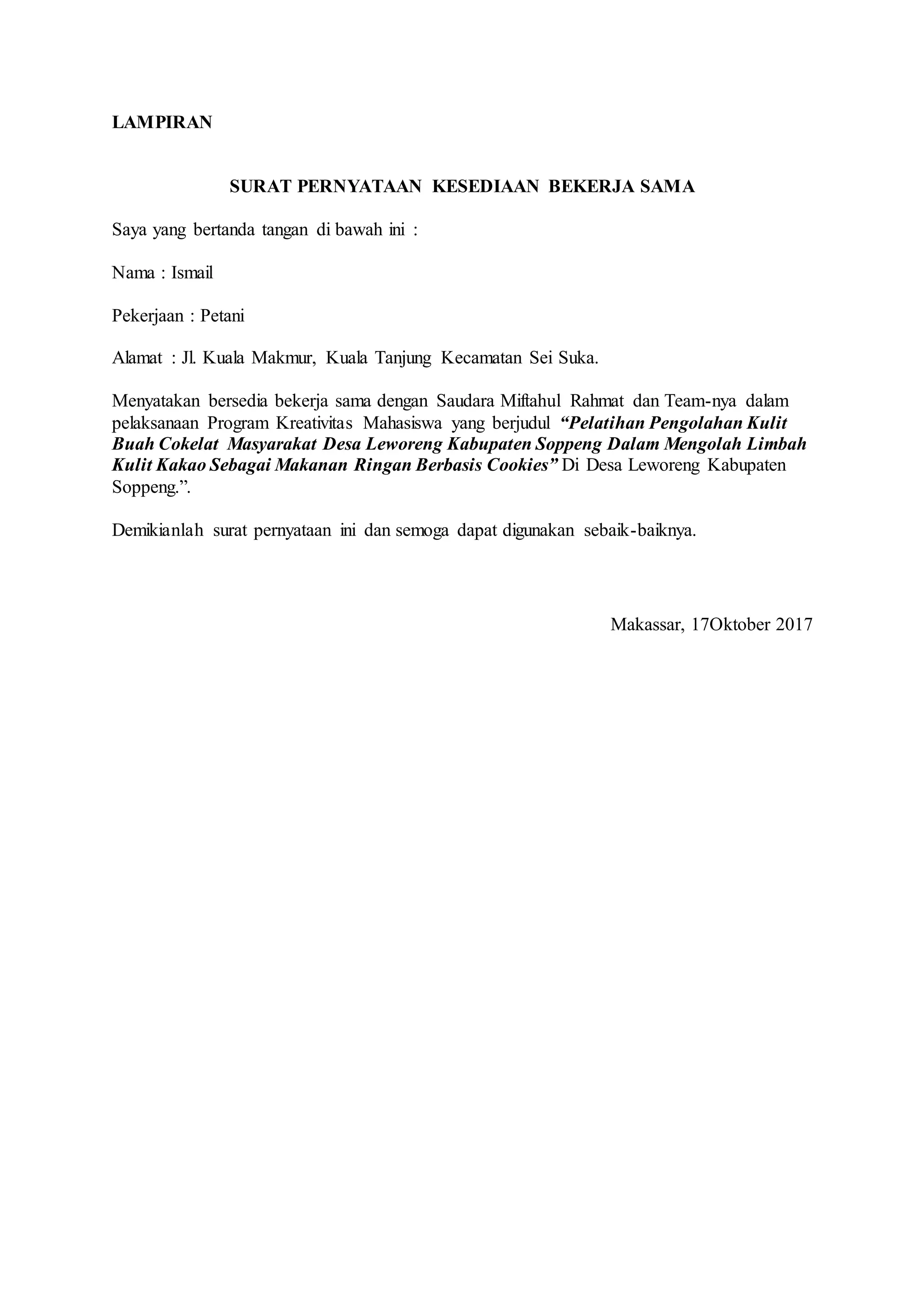contoh proposal IBM : Pengolahan kulit buah cokelat | DOCX