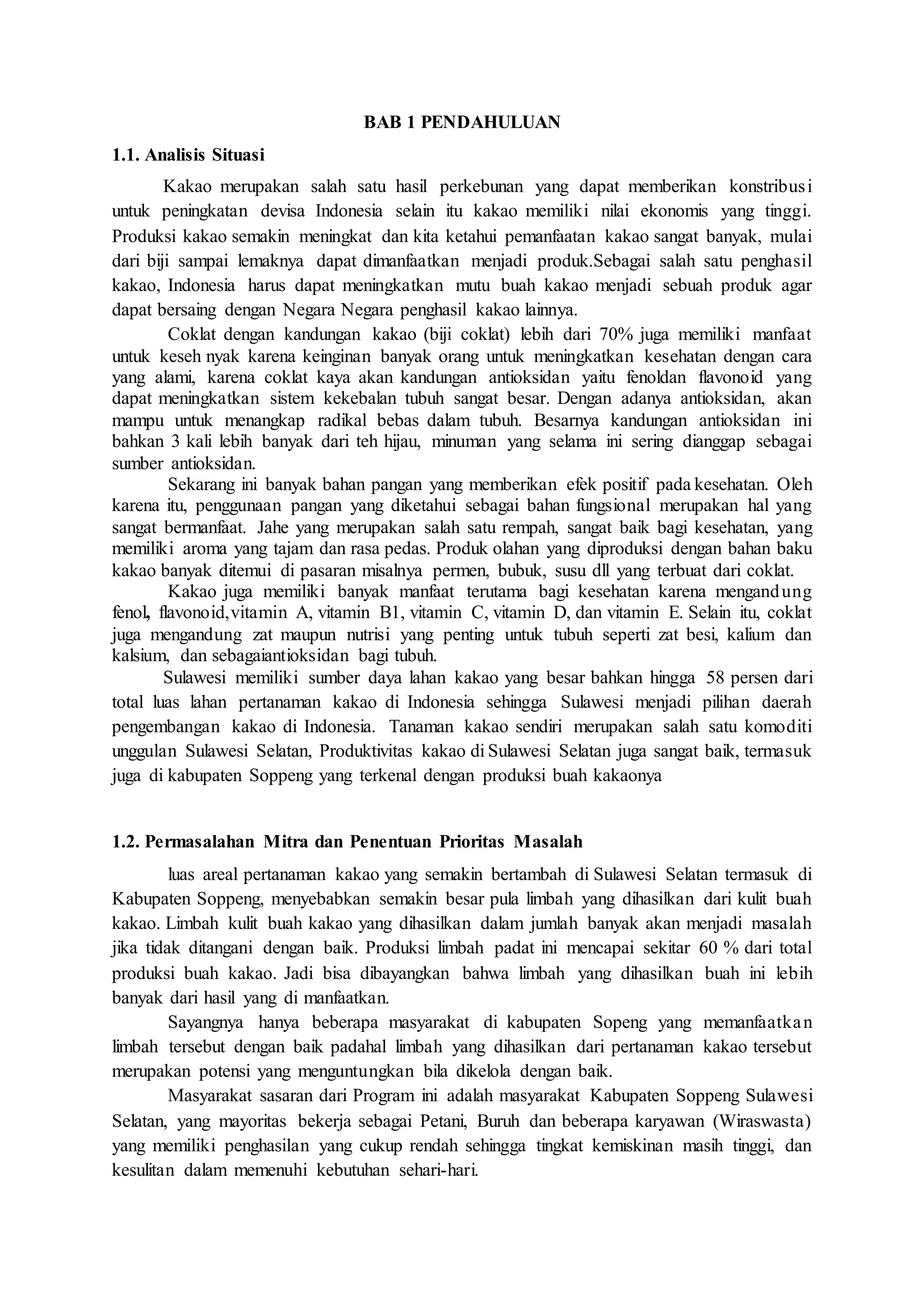 contoh proposal IBM : Pengolahan kulit buah cokelat | DOCX