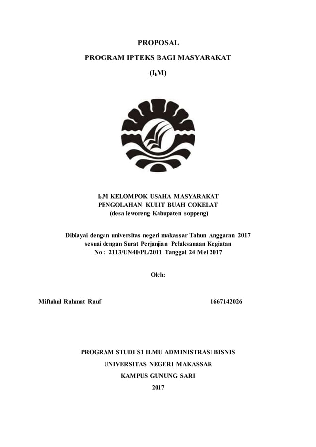 contoh proposal IBM : Pengolahan kulit buah cokelat | DOCX