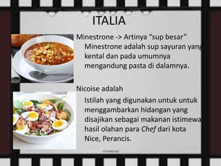 Klasifikasi MENU Kontinental ( Appetizer, Main Course, Dessert ) | PPTX
