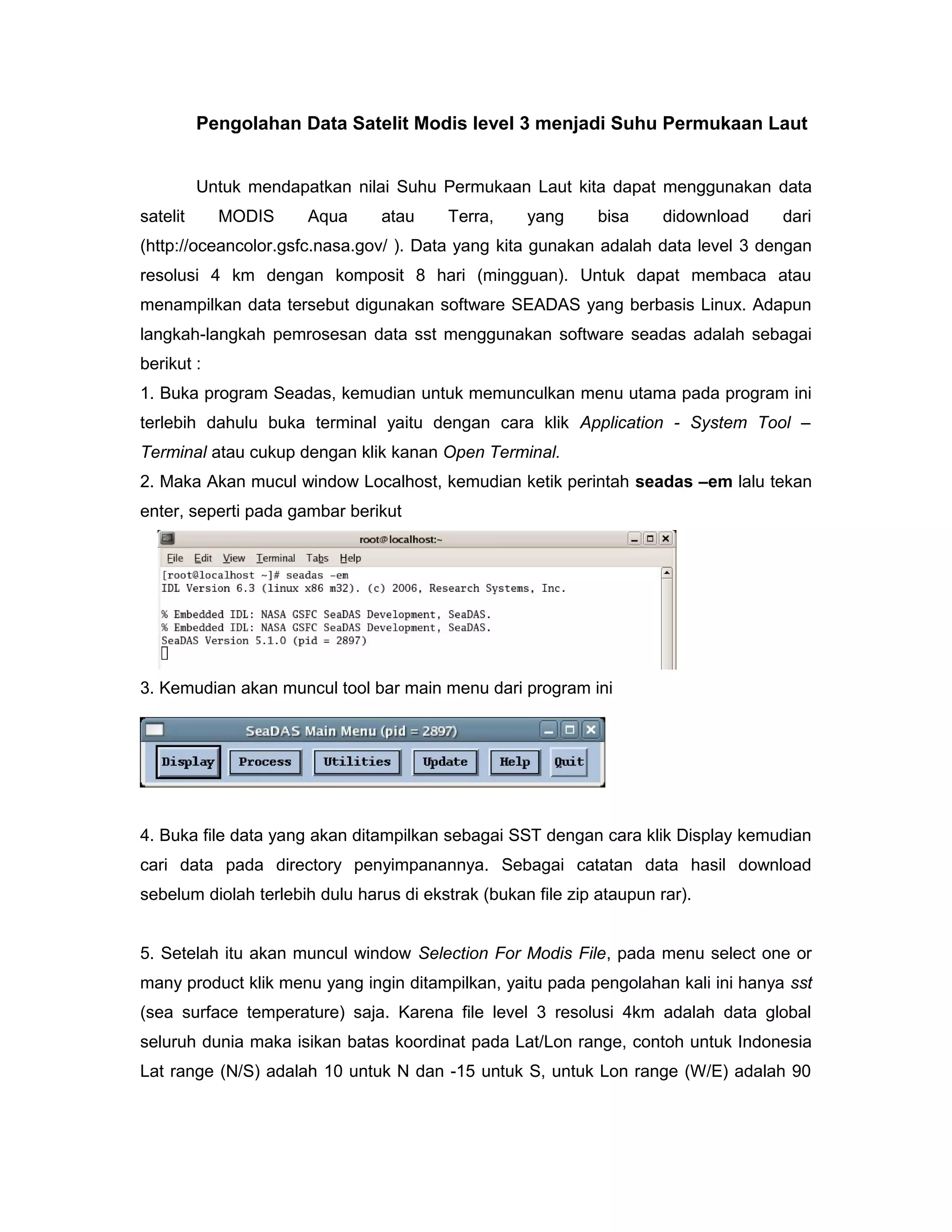 Pengolahan sst satelit modis | DOC