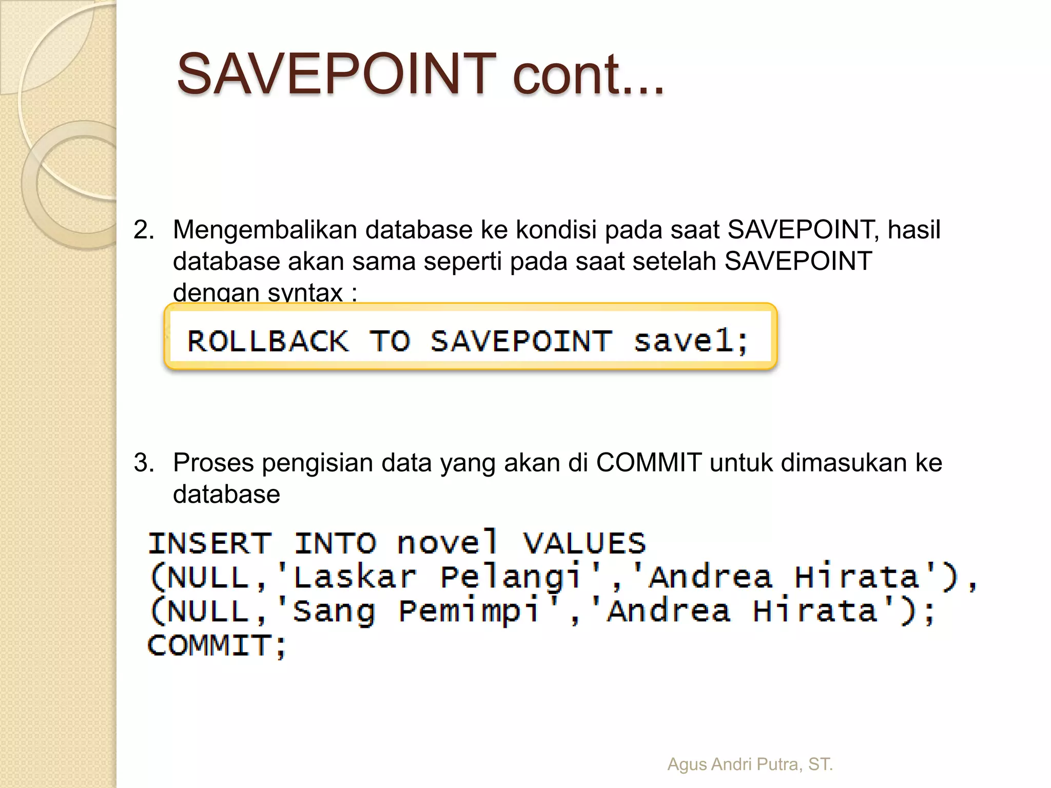 Pengolahan transaksi pada MySQL | PPTX