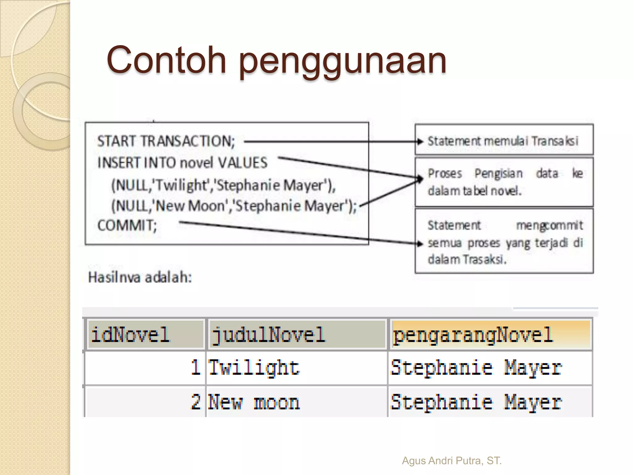 Pengolahan transaksi pada MySQL | PPTX