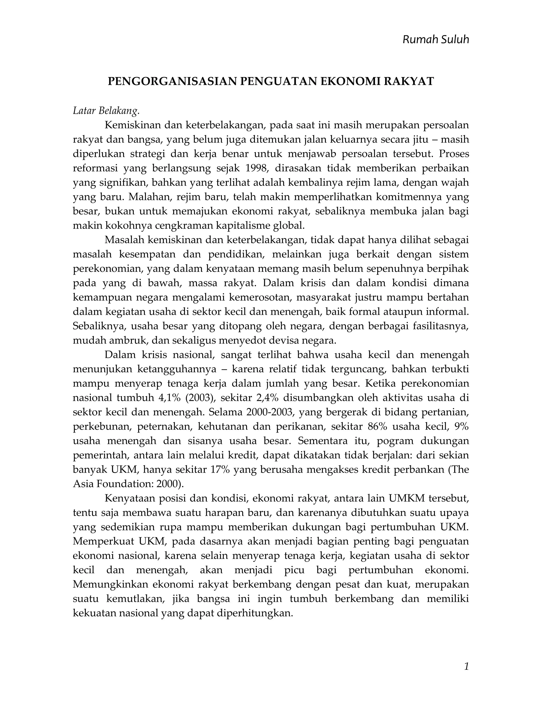 Pengorganisasian penguatan ekonomi rakyat | PDF