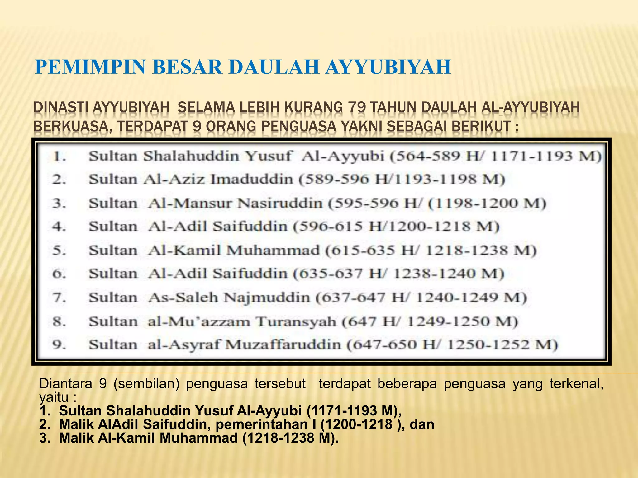 Penguasa dinasti ayyubiyah yang menonjol | PPTX
